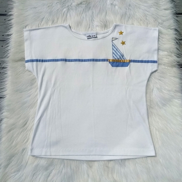 Jilly | Tops | Vintage Jilly Blue Sailboat Gold Stars White Single ...